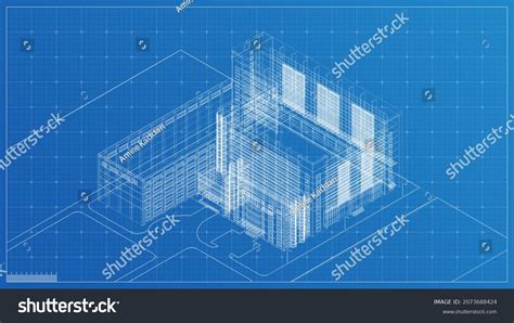 Building Blueprint Illustration 3d Blueprint Render Stock Illustration