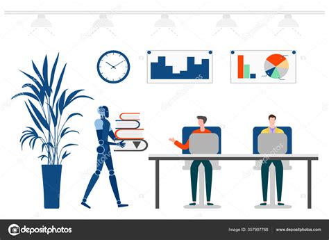 Vector Illustration Robot Human Teamwork Partnership Robot Artificial Intelligence People Stock