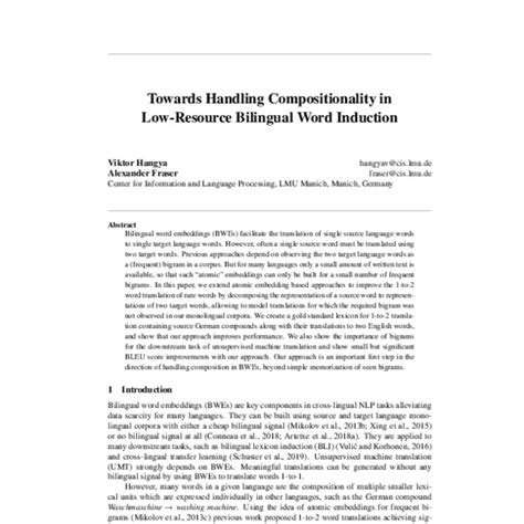 Towards Handling Compositionality In Low Resource Bilingual Word Induction Acl Anthology