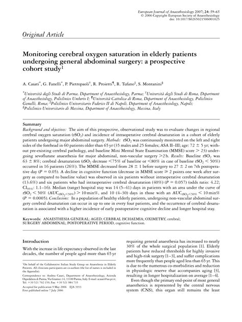 Pdf Monitoring Cerebral Oxygen Saturation In Elderly Patients Undergoing General Abdominal
