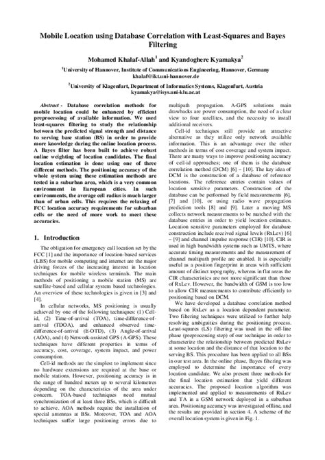 Pdf Mobile Location Using Database Correlation With Least Squares And Bayes Filtering