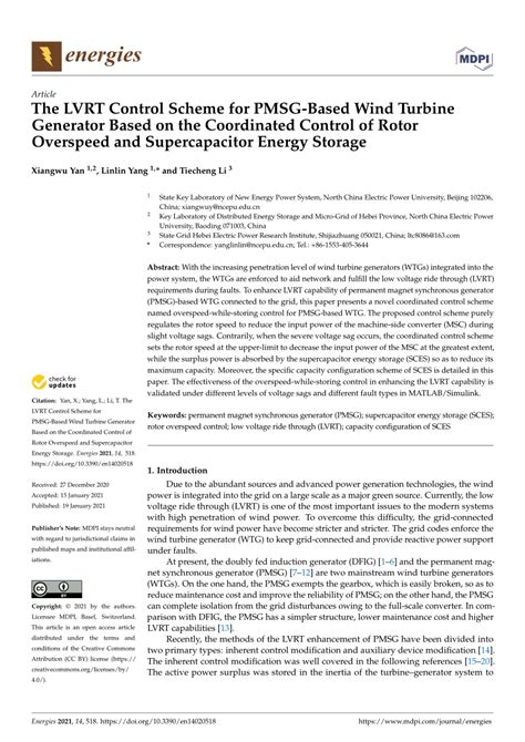 Pdf The Lvrt Control Scheme For Pmsg Based Wind Turbine Generator Based On The Coordinated