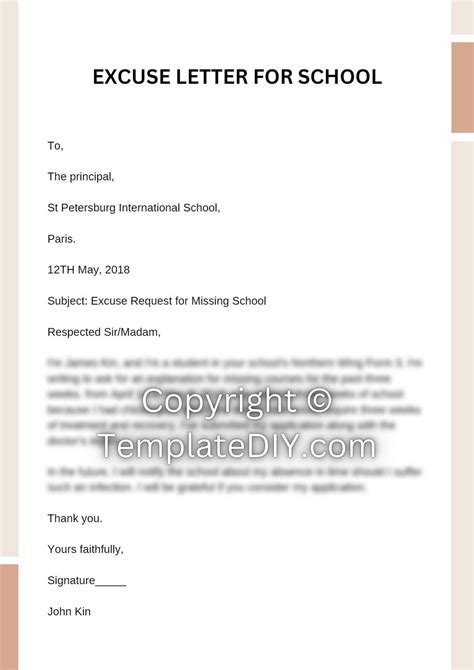 Printable School Excuse Letter Template Download Now School