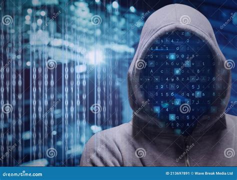 Composition Of Letters Flashing And Data Processing Over Hacker Wearing Hood Stock Image Image