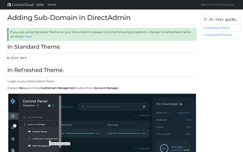 crowncloud wiki how to create a subdomain in directadmin