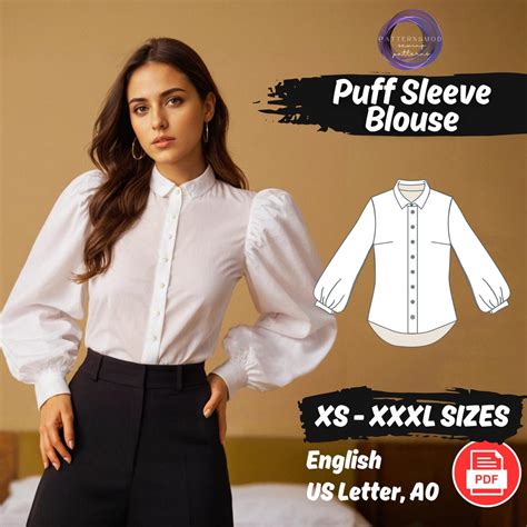 Puff Sleeve Poet Blouse Sewing Pattern Beginner Friendly Pdf Pattern