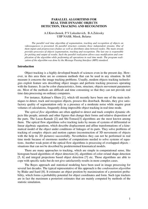 Pdf Parallel Algorithms For Real Time Dynamic Objects Detection Tracking And Recognition