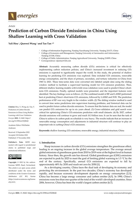 Pdf Prediction Of Carbon Dioxide Emissions In China Using Shallow Learning With Cross Validation