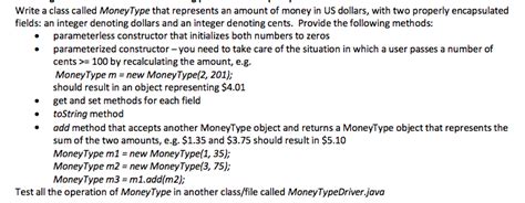 Solved Write A Class Called Moneytype That Represents An