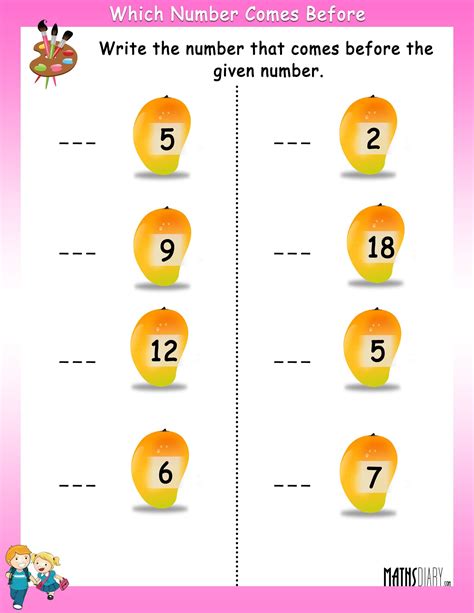 numbers that comes before math worksheets