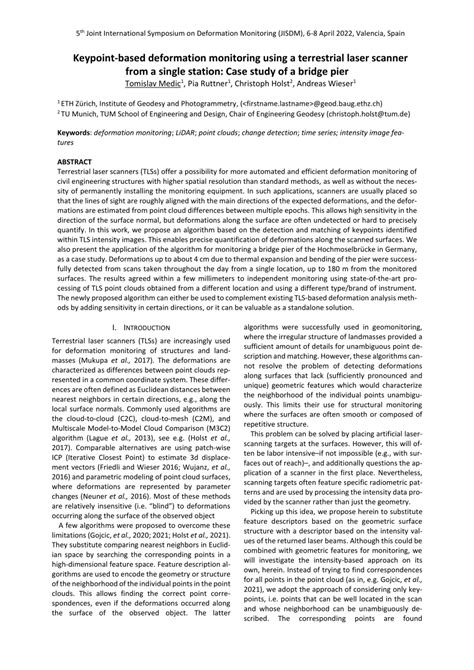 Pdf Keypoint Based Deformation Monitoring Using A Terrestrial Laser Scanner From A Single