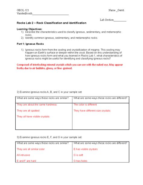 Rock Lab 2 Rocks Lab 2 Rock Classification And Identification