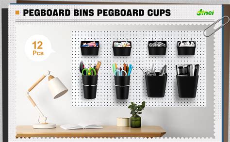 Jinei 12 Pcs Pegboard Bins And Cups With Hooks And Loops Peg Assortment Organizer