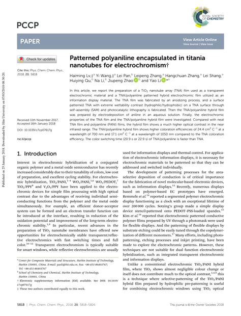 Pdf Patterned Polyaniline Encapsulated In Titania Nanotubes For