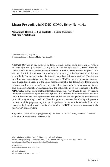 pdf linear pre coding in mimo cdma relay networks