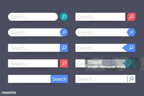 설정 검색 바 벡터 요소 디자인 파란색 배경에 격리 된 검색 상자 Ui 템플릿의 집합입니다 벡터 스톡 일러스트레이션입니다 에 대한 스톡 벡터 아트 및 기타 이미지