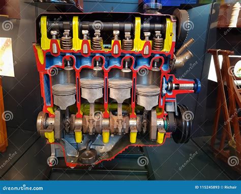 Inline Four Cylinder Of Diesel And Gasoline Engine With Crank Shaft Isolate On White Background