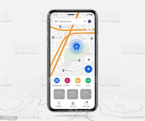 모바일지도 Gps 디자인 스마트 폰지도 응용 프로그램 및 화면에 핀 포인트 앱 검색지도 탐색 라인지도 배경에 격리 벡터 일러스트 텍스처 기술 Ui Ux Gui 디자인 장치