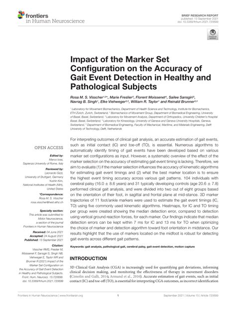 Pdf Impact Of The Marker Set Configuration On The Accuracy Of Gait Event Detection In Healthy