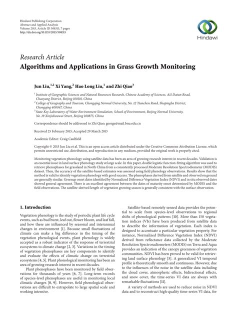 Pdf Algorithms And Applications In Grass Growth Monitoring