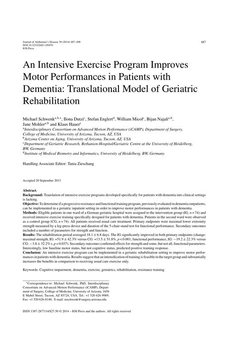 Pdf An Intensive Exercise Program Improves Motor Performances In Patients With Dementia