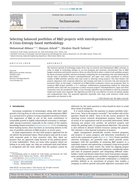 Pdf Developing A Decision Support System For Randd Project Portfolio