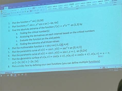 solved 1 plot the function ex on [−10 50] 2 plot functions