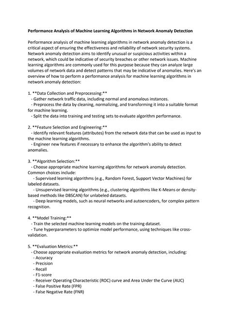 Solution Performance Analysis Of Machine Learning Algorithms In Network Anomaly Detection