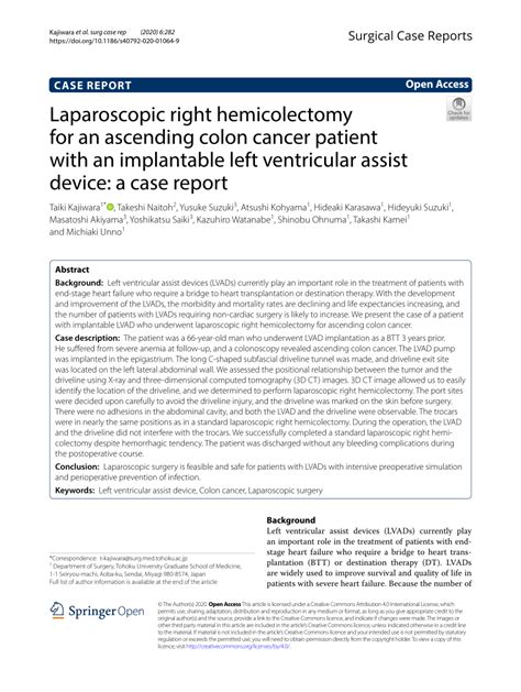 Pdf Laparoscopic Right Hemicolectomy For An Ascending Colon Cancer Patient With An Implantable