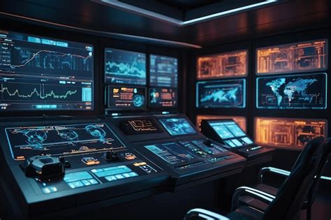 Futuristic Control Room With Data Displays Premium Ai Generated Image