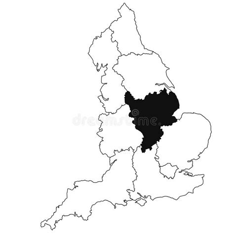 Map Of East Midlands Province In England On White Background Single Region Map Highlighted By
