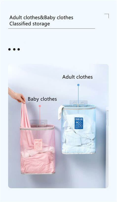 Монтиран на стена кош за пране с кука Дишаща мрежа Сгъваем кош за мръсни дрехи Домашна баня