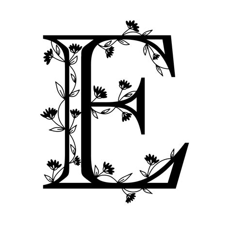 Floral Botanical Alphabet Vintage Hand Drawn Monogram Letter E Letter