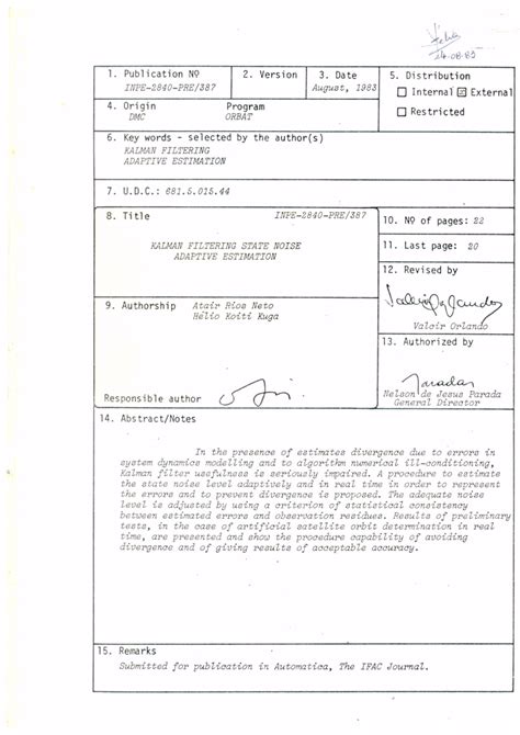 Pdf Kalman Filtering State Noise Adaptive Estimation
