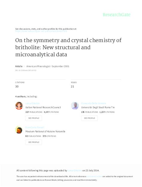 Pdf On The Symmetry And Crystal Chemistry Of Britholite New Structural And Microanalytical Data