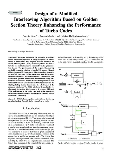 Pdf Design Of A Modified Interleaving Algorithm Based On Golden
