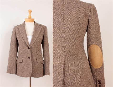70s 80s Elbow Patch Blazer Brown Tweed Wool W Tan Suede Patches By