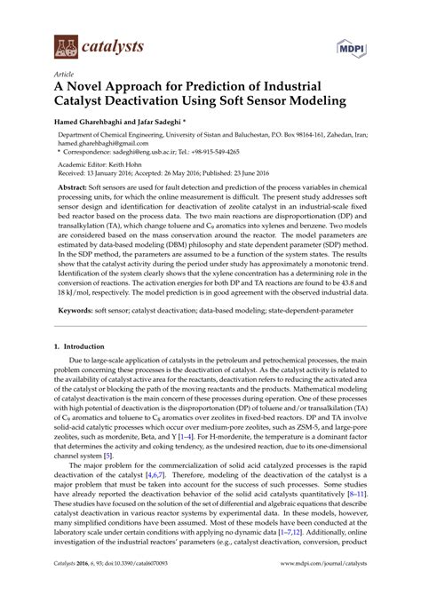 Pdf A Novel Approach For Prediction Of Industrial Catalyst Deactivation Using Soft Sensor Modeling