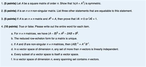 Solved Points Let A Be A Square Matrix Of Order N Chegg