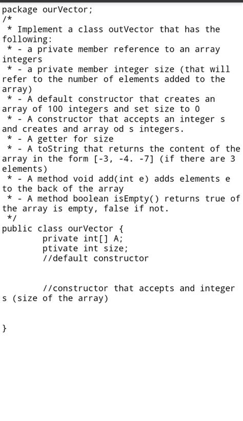 Solved Package Ourvector Implement A Class Outvector