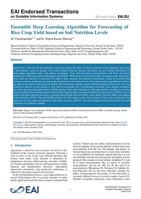 PDF Ensemble Deep Learning Algorithm For Forecasting Of Rice Crop