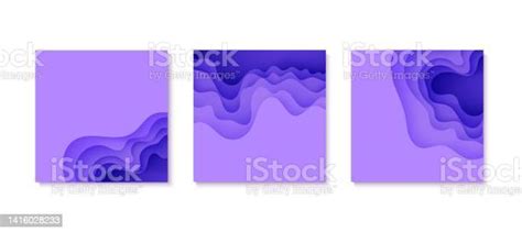 종이 컷 스타일의 추상적 인 배경 세트 부드러운 그림자가있는 3d 보라색 색상 파도 레이어 곡선 모양이 있는 벡터 일러스트레이션입니다 종이 절단에서 액체 층의 제곱 된 구성
