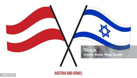 오스트리아와 이스라엘 국기는 교차하고 플랫 스타일을 흔들었다 공식 비율 올바른 색상입니다 0명에 대한 스톡 벡터 아트 및 기타 이미지 Istock