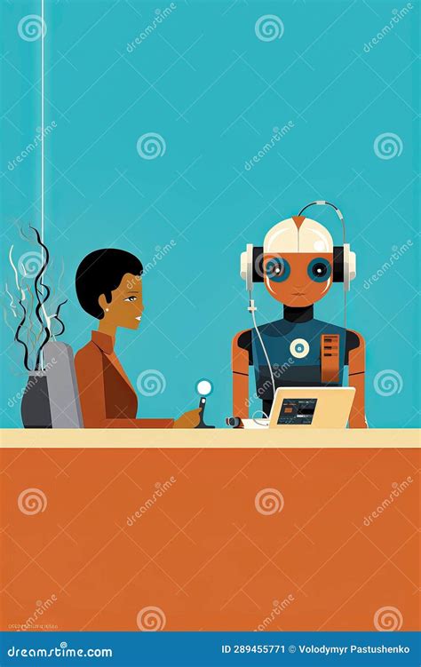 Robot Sitting At Desk With Man On Laptop Generative Ai Stock Image Image Of Success