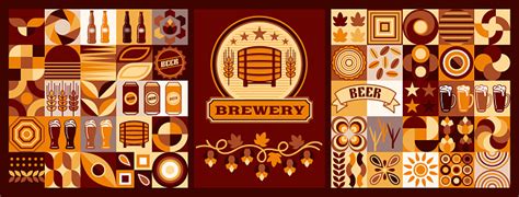 심플한 바우하우스 스타일의 로고 맥주 디자인 요소 아이콘 추상적인 기하학적 모양 브랜딩 식품 패키지 장식 표지 디자인 장식 인쇄