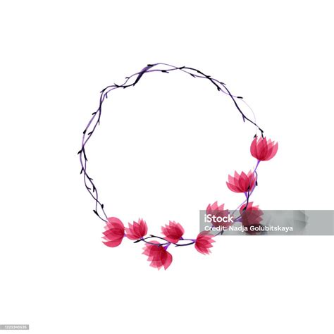 흰색 배경에 꽃과 나뭇가지가있는 붉은 수채화 화환 디자인에 대 한 둥근 형태의 꽃 프레임 결혼식 초대장 과 카드에 대한 귀여운 부르고뉴 색상 템플릿 0명에 대한 스톡 벡터