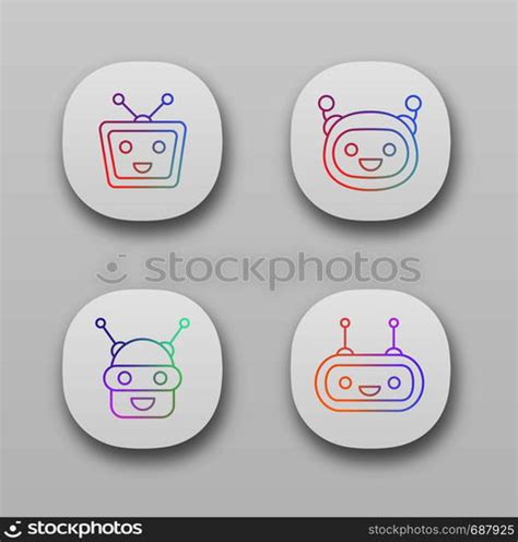 Chatbot App Icons Set Uiux User Interface Talkbots Laughing Virtual Assistants