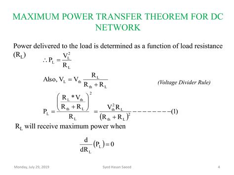 Max Power Transfer Theorem Dc Network Revised Pptx