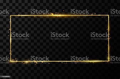 조명 효과와 벡터 황금 프레임입니다 빛나는 사각형 배너입니다 검은 투명 배경에 고립 벡터 일러스트 레이 션 Eps 10 프레임에 대한 스톡 벡터 아트 및 기타 이미지