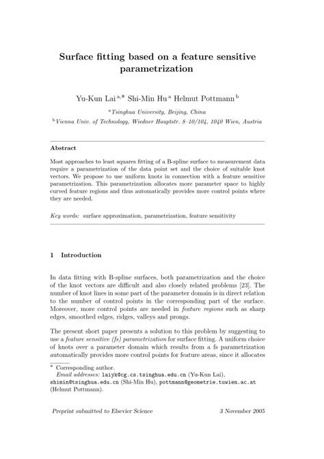Pdf Surface ﬂtting Based On A Feature Sensitive Parametrization